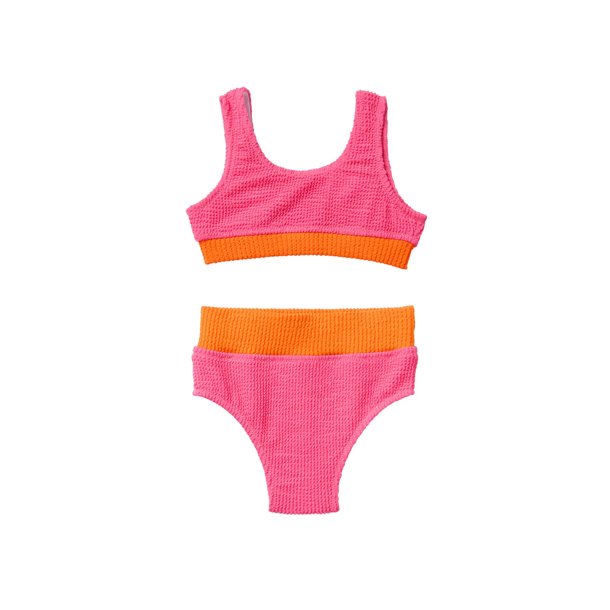 Crinkle Color Block Two Piece Swimsuit | Neon